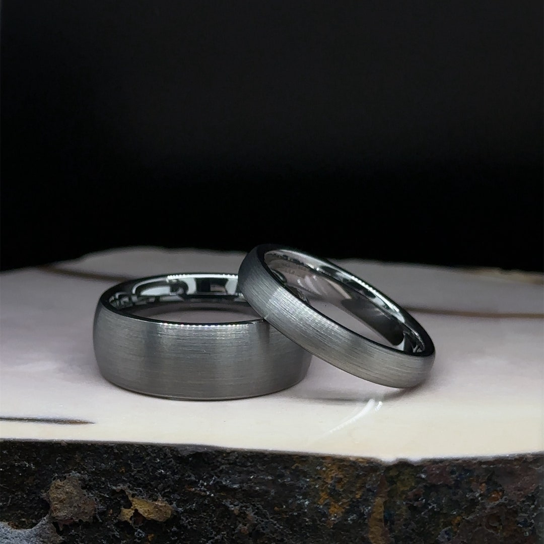 Tungsten Ring His and Hers Set 8mm and 4mm Brushed Silver - Etsy