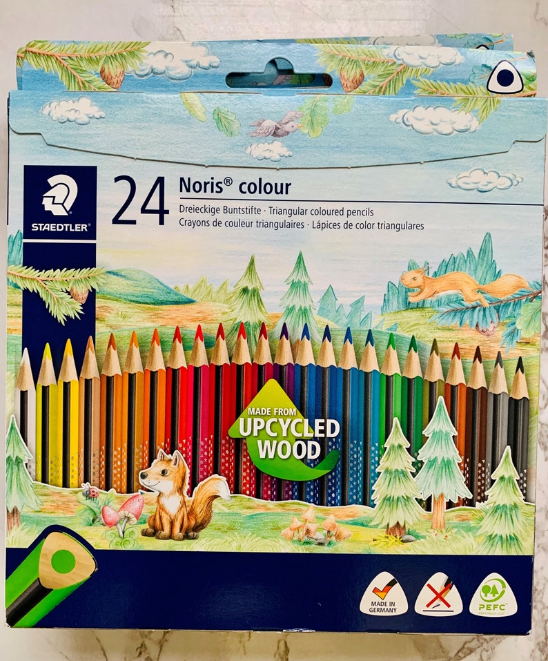 Staedtler Noris Colour Pencils: 24 Triangular Upcycled Wood Art Pencils ...
