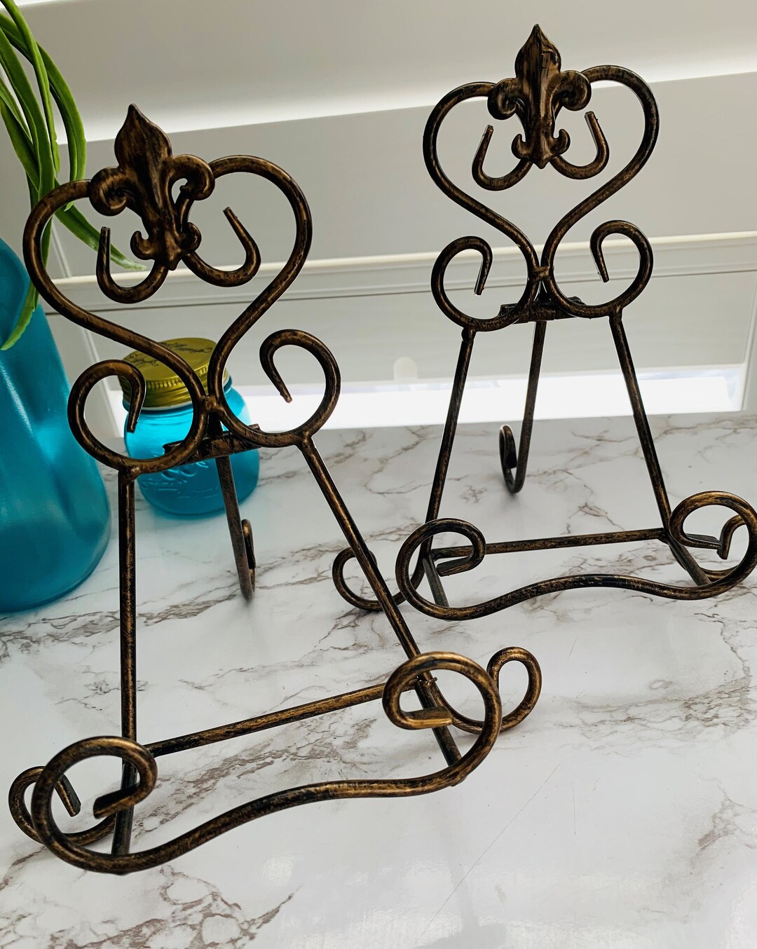 Two Nine Inch French Country Bronze Shelf Display Easels, Metal ...