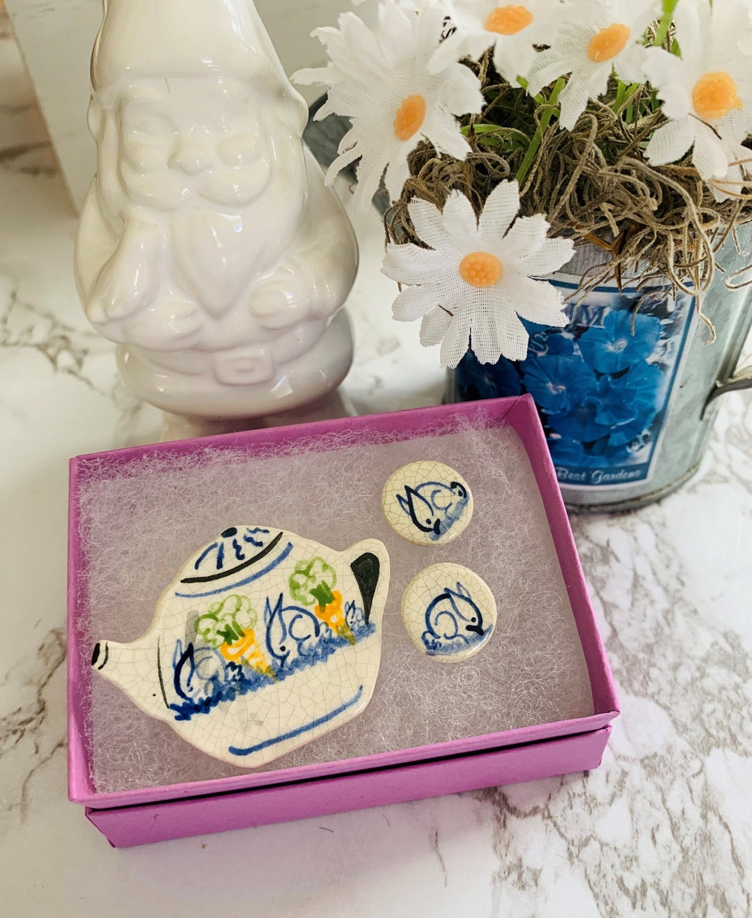 Vintage Handcrafted Ceramic Brooch/pierced Earrings Set, Artist Jewelry ...