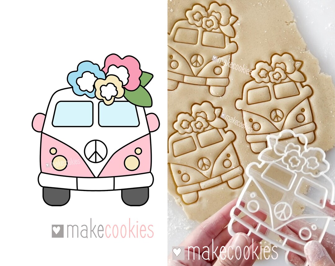 Floral Van Cookie Cutter Groovy Hippie Themed Cookie Stamp Fondant ...
