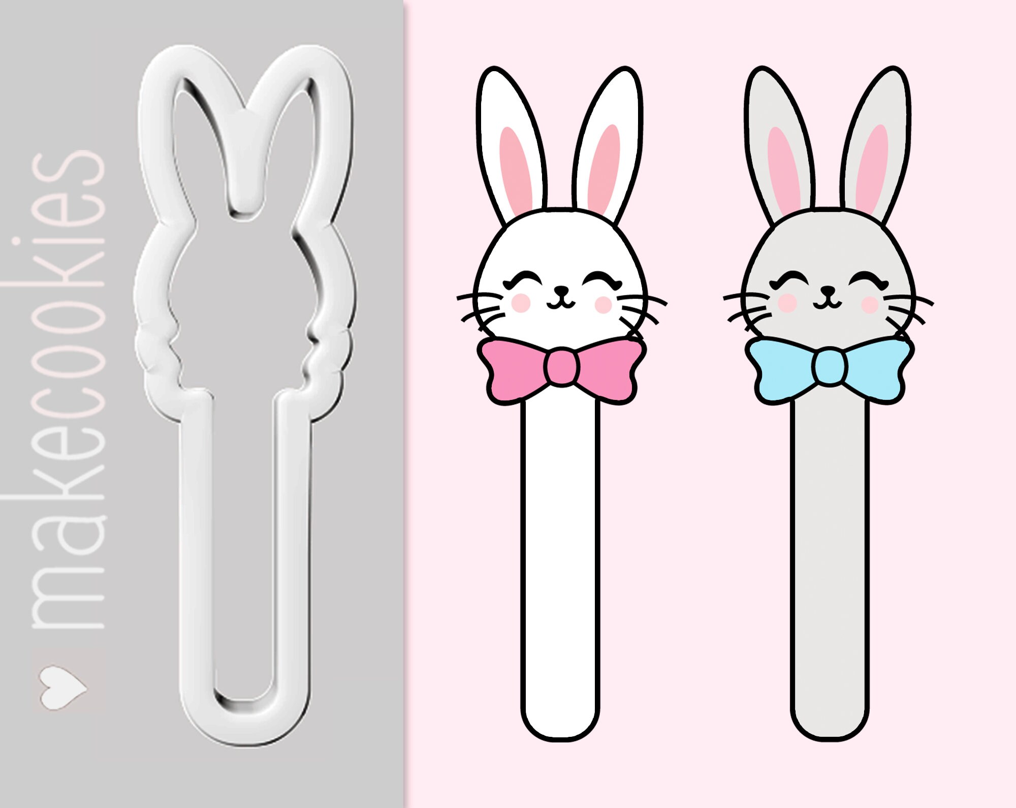 Bunny Stick Cookie Cutter Easter Rabbit With Bow Cookie - Etsy