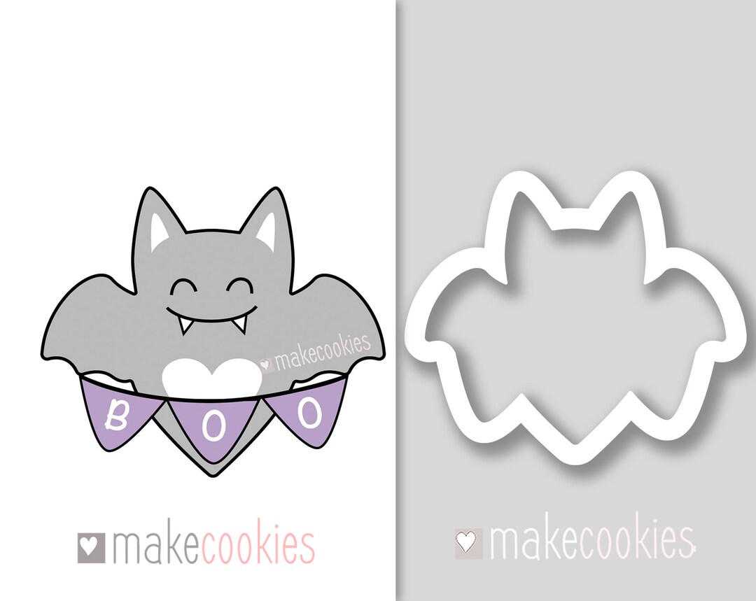 Bat With Boo Cookie Cutter, Halloween Cookie Cutters, Fondant Cutter ...