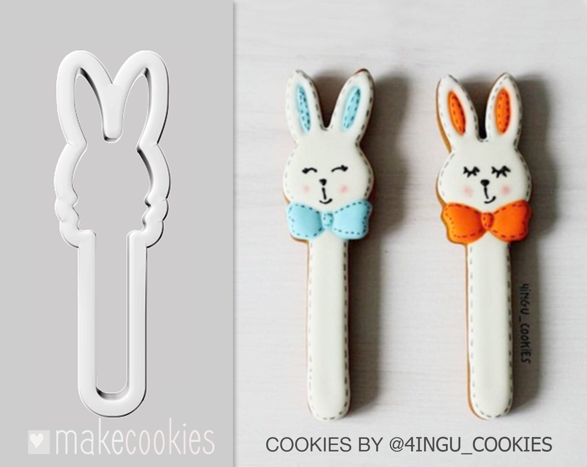 Bunny Stick Cookie Cutter Easter Rabbit With Bow Cookie - Etsy