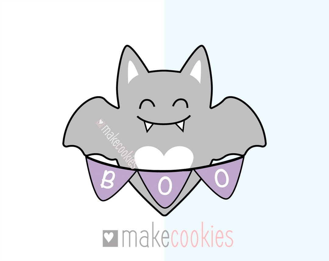 Bat With Boo Cookie Cutter Halloween Cookie Cutters Fondant - Etsy