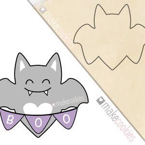 Bat With Boo Cookie Cutter, Halloween Cookie Cutters, Fondant Cutter ...