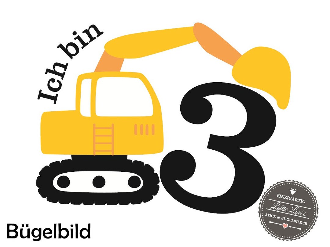 Bügelbild Bagger zum Geburtstag Bagger mit Wunschzahl und Name - Etsy.de
