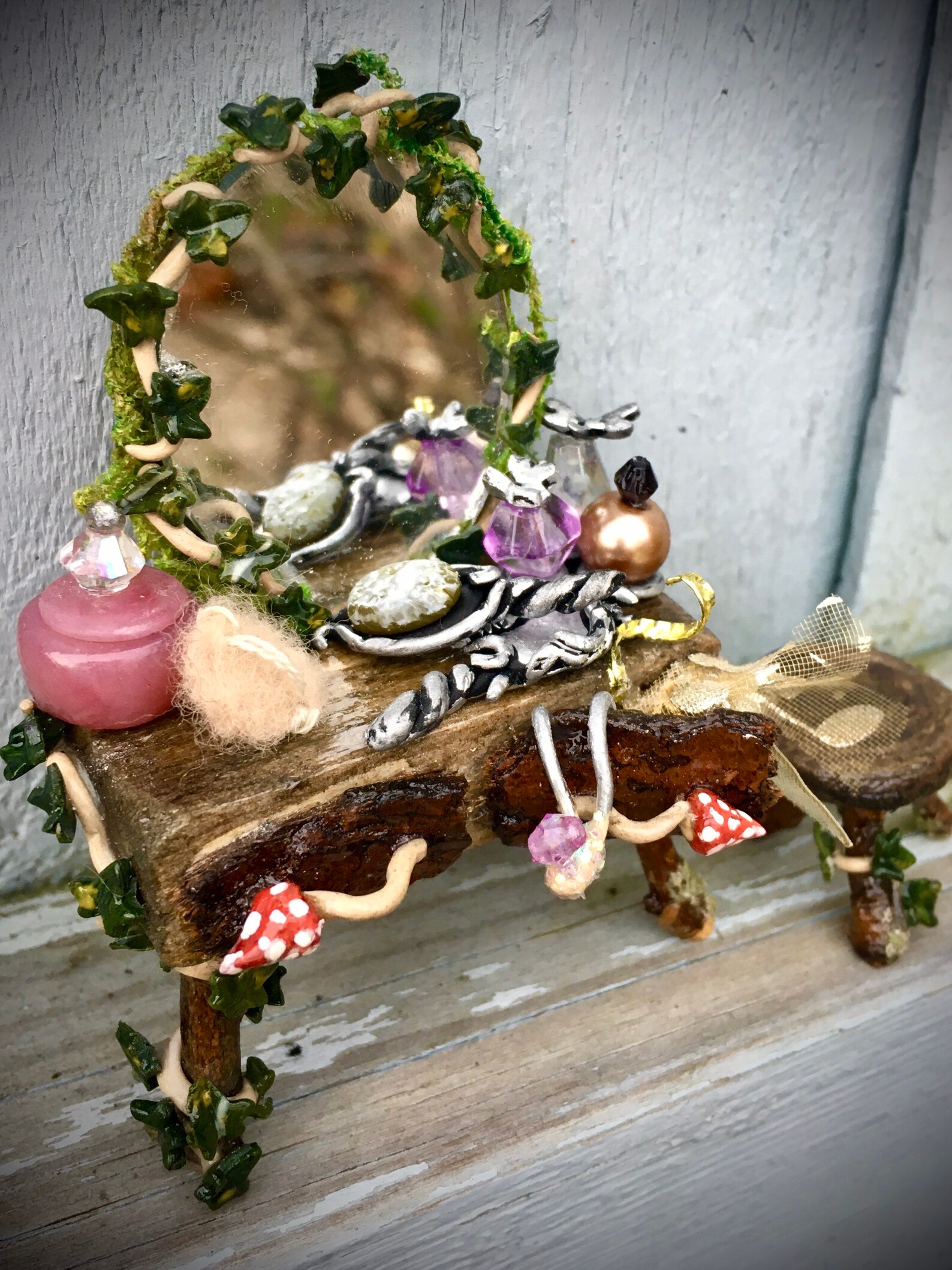 Fairy Dressing Table & Stool Set Gift for Miniature Doll House, Magical ...