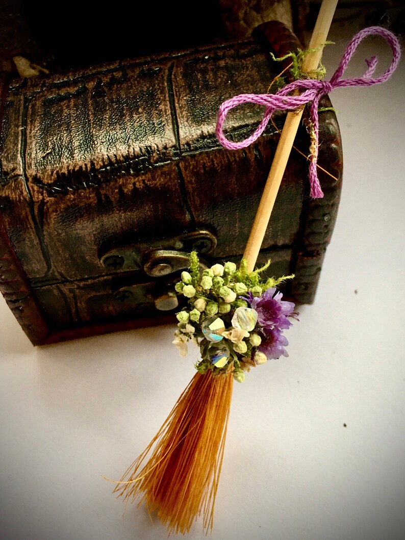 12th Scale Miniature Broomstick/besom With Real Quartz Crystals Moss ...