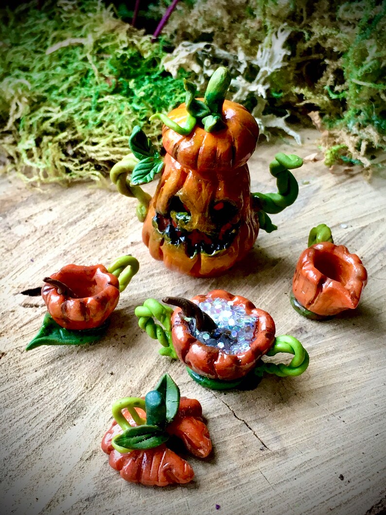 Ooak Halloween/jack O Lantern Pumpkin Tea Set Gift Miniature Dolls ...