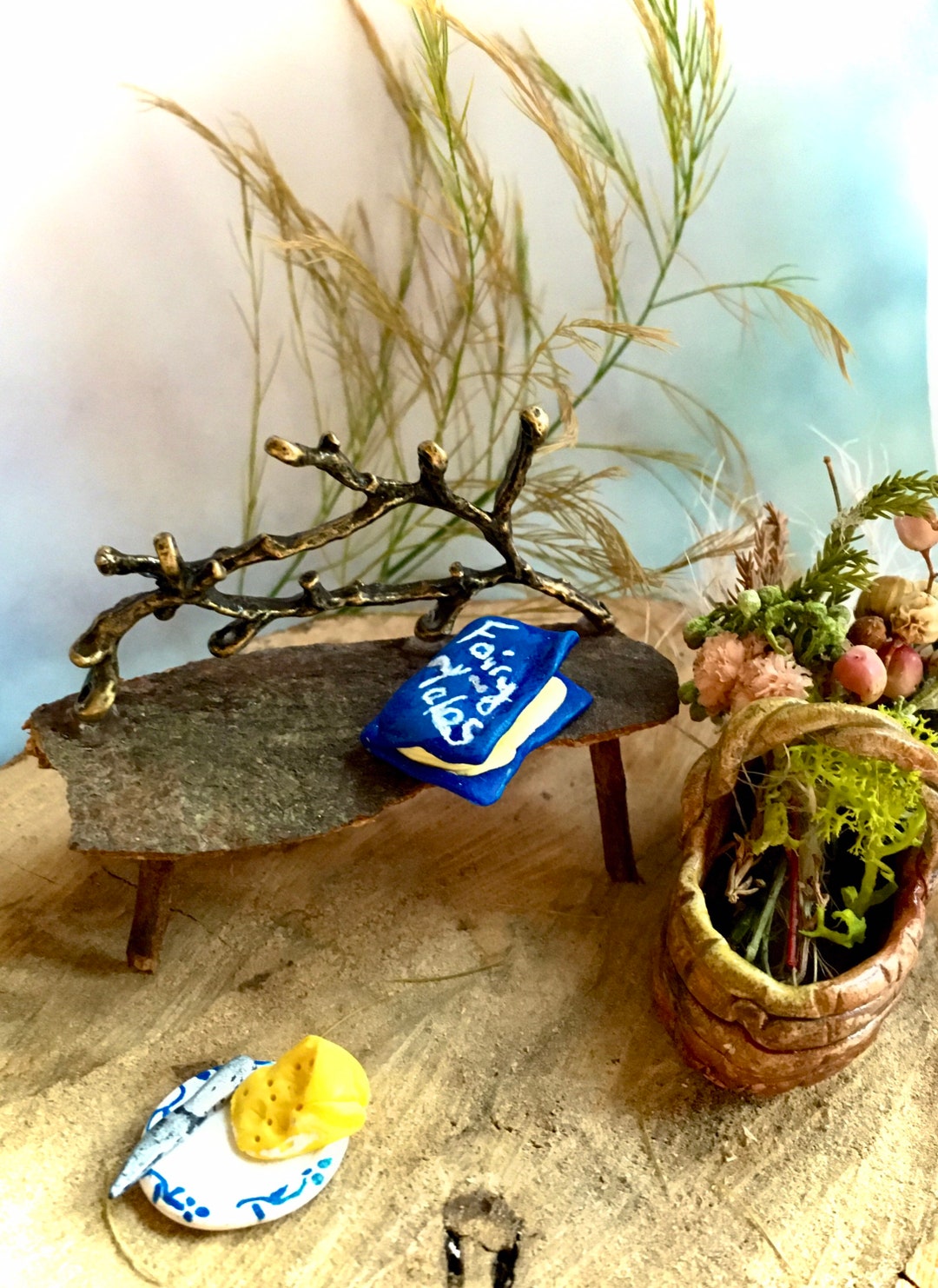 Ooak 12th Scale Miniature Tree Bark and Metal Bench Gift for Fairy ...