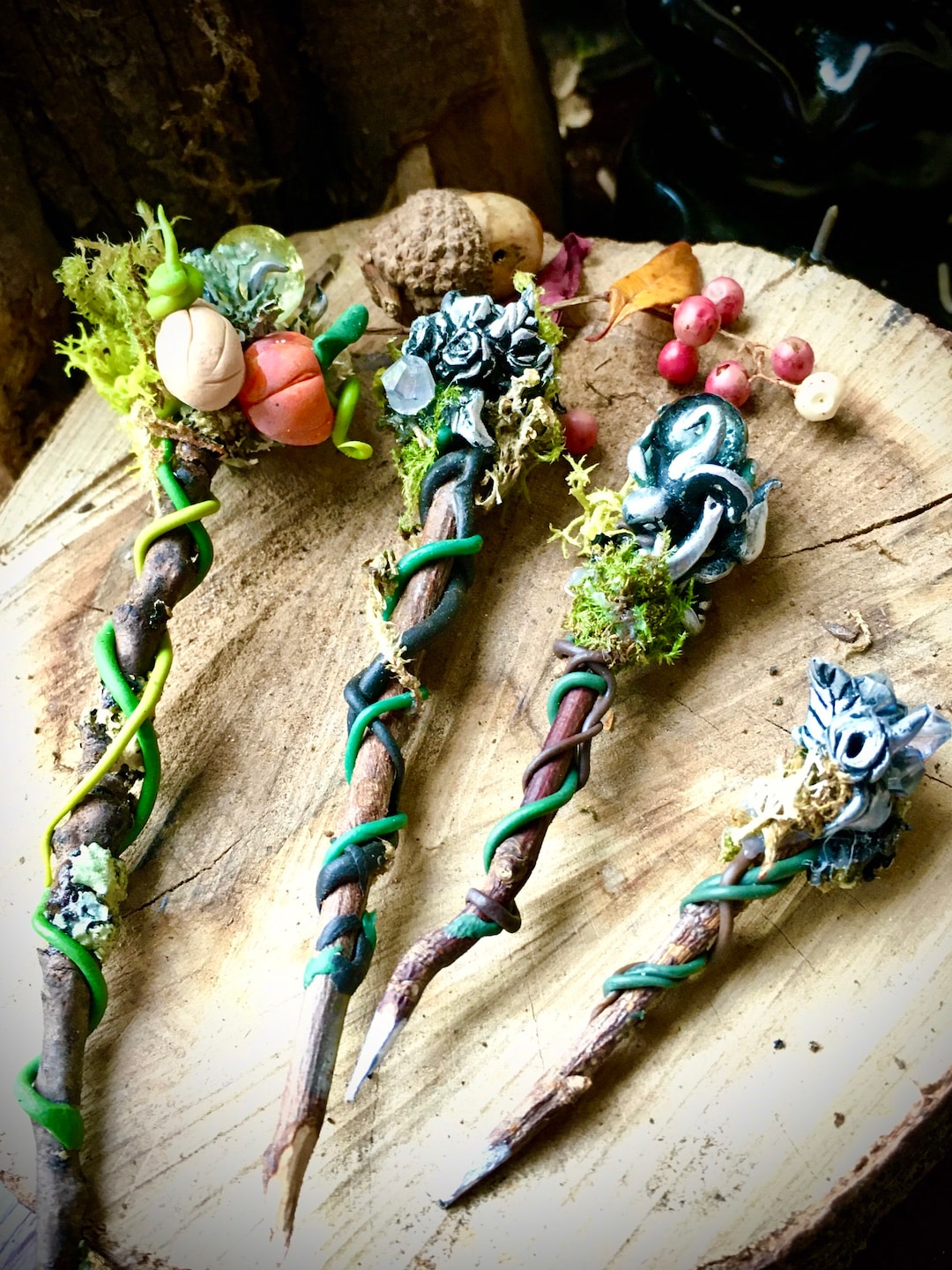 Gorgeous Small and 12th Scale Wands, Handmade With Real Moss,clay Vines ...