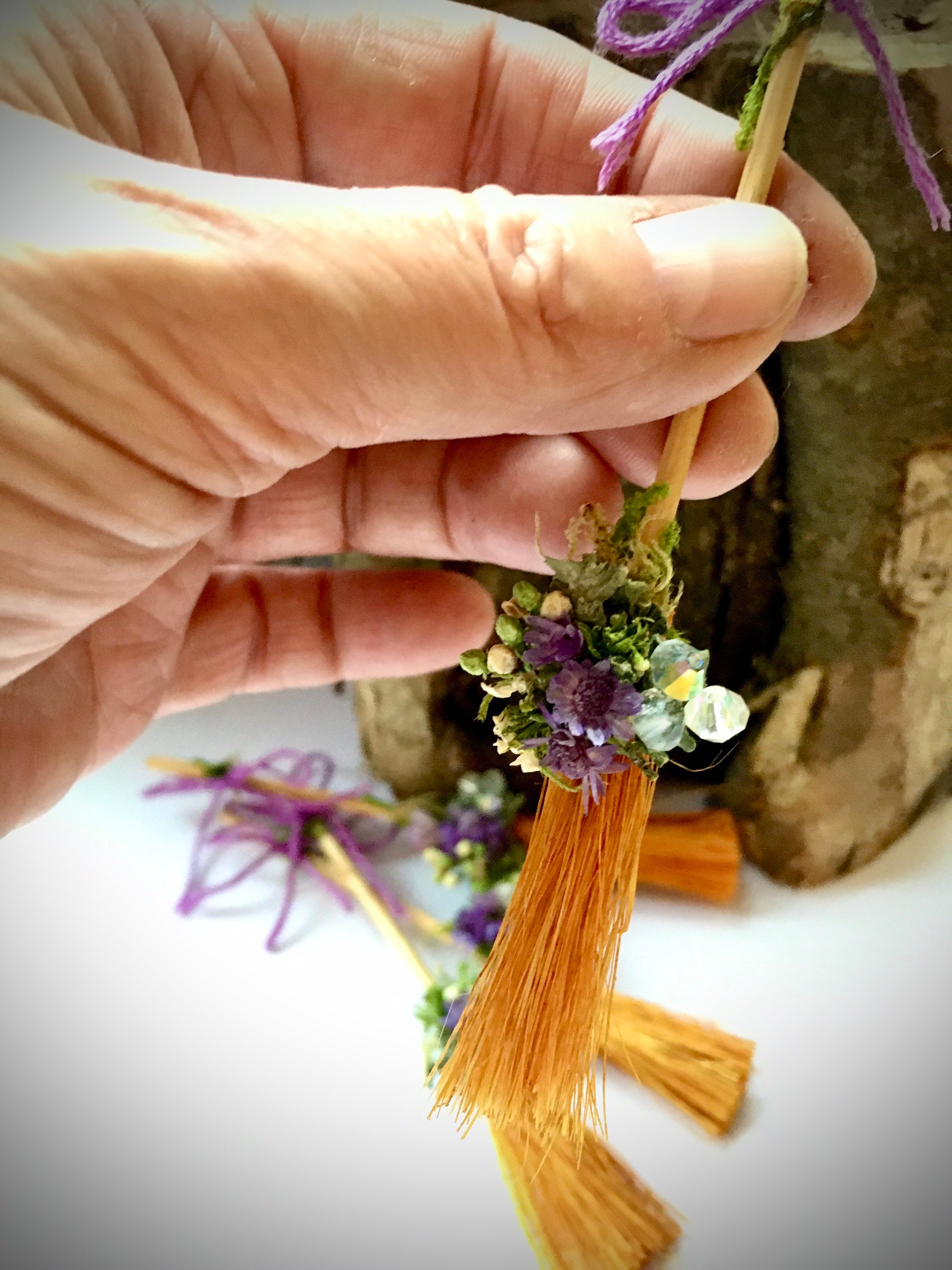12th Scale Miniature Broomstick/besom With Real Quartz Crystals Moss ...