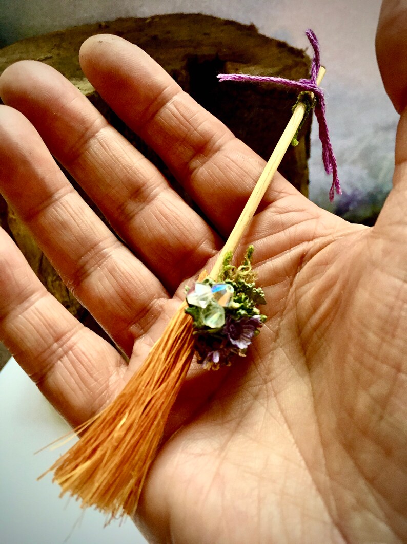 12th Scale Miniature Broomstick/besom With Real Quartz Crystals Moss ...