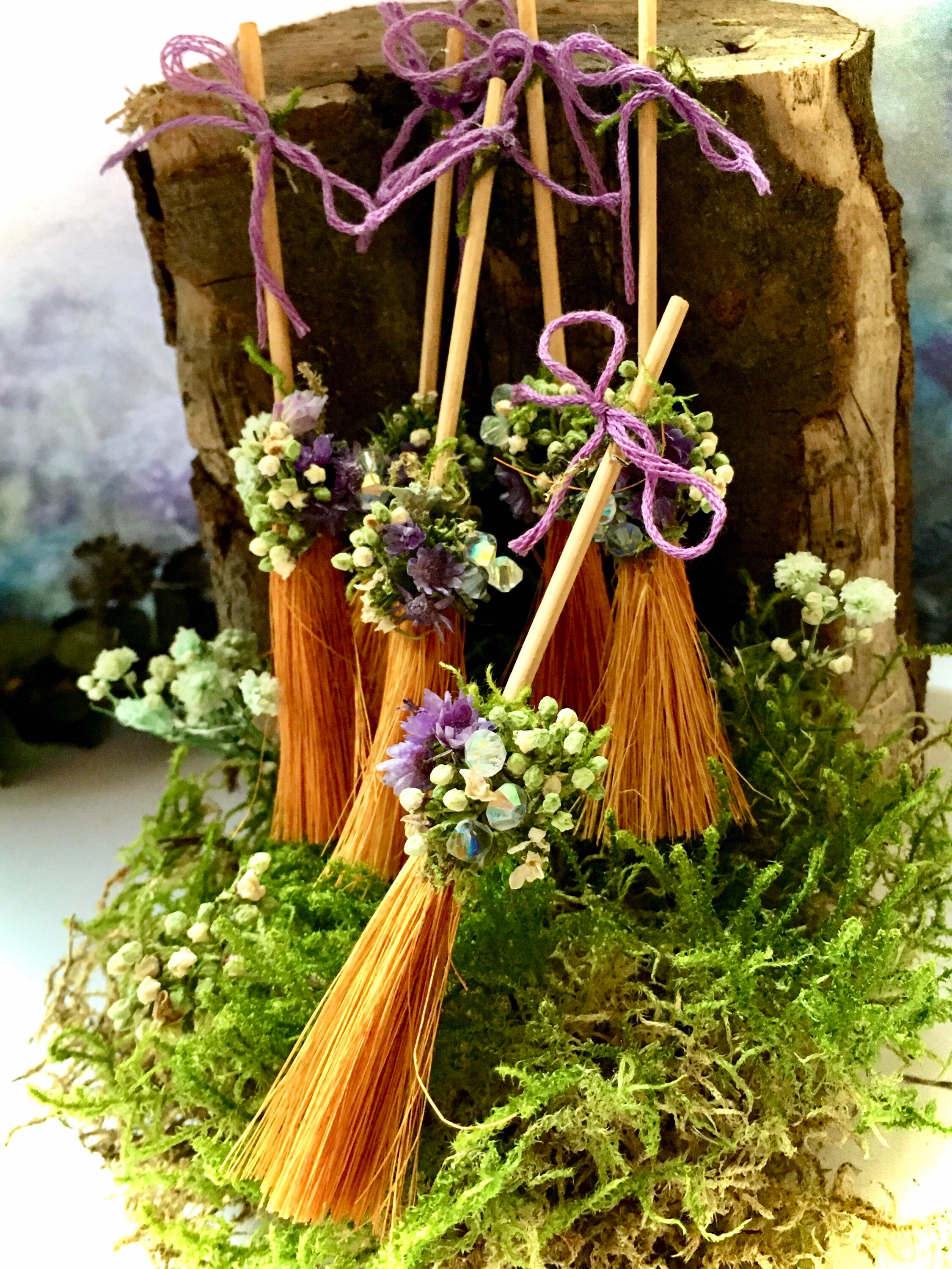 12th Scale Miniature Broomstick/besom With Real Quartz Crystals Moss ...