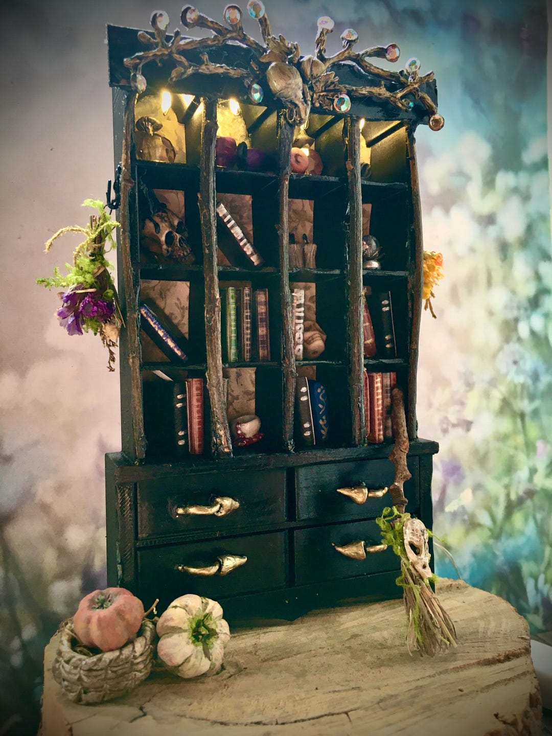 1:12 Scale Enchanted Lights up Led, Bookcase, Witches Hutch, Cabinet ...