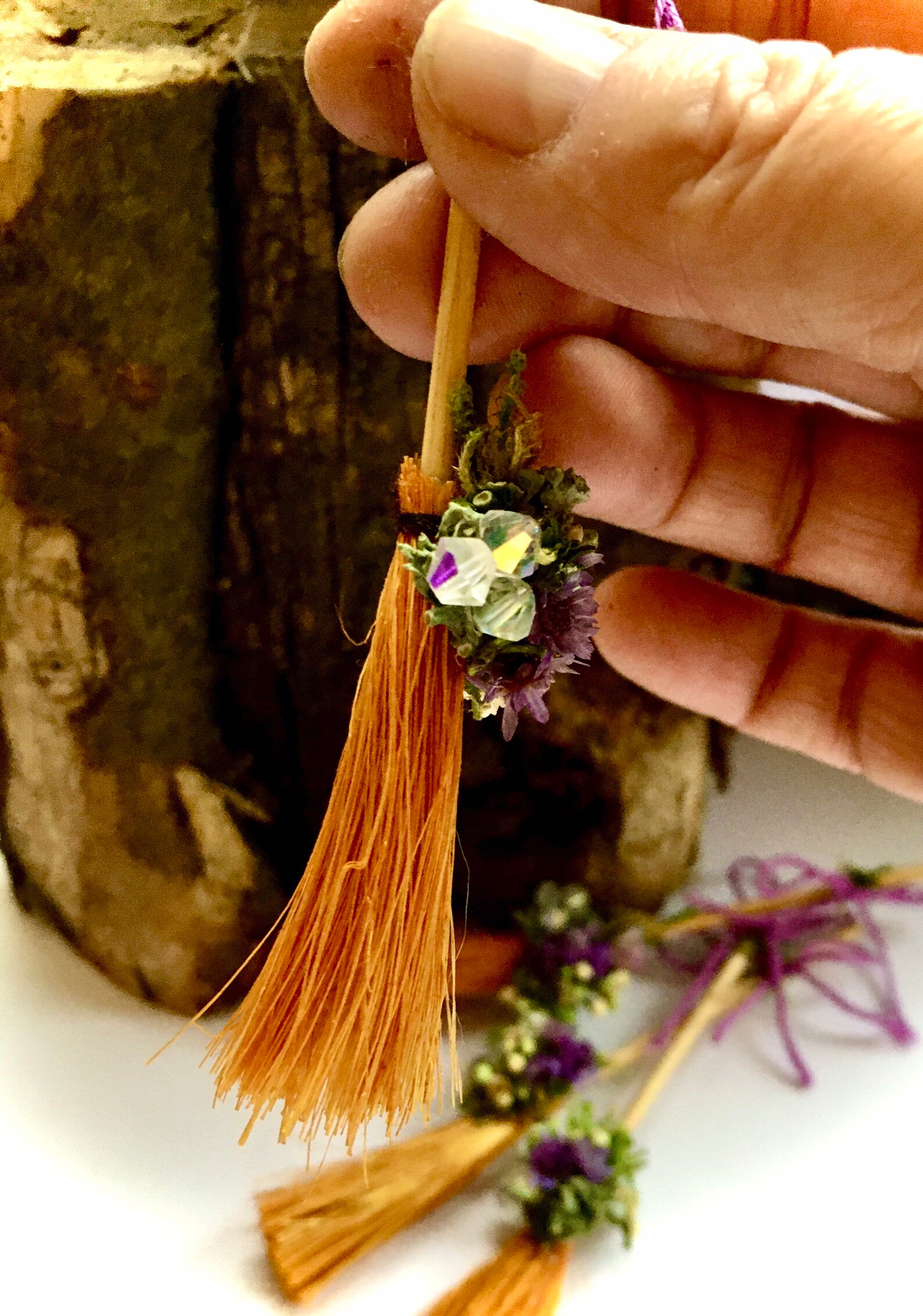 12th Scale Miniature Broomstick/besom With Real Quartz Crystals Moss ...