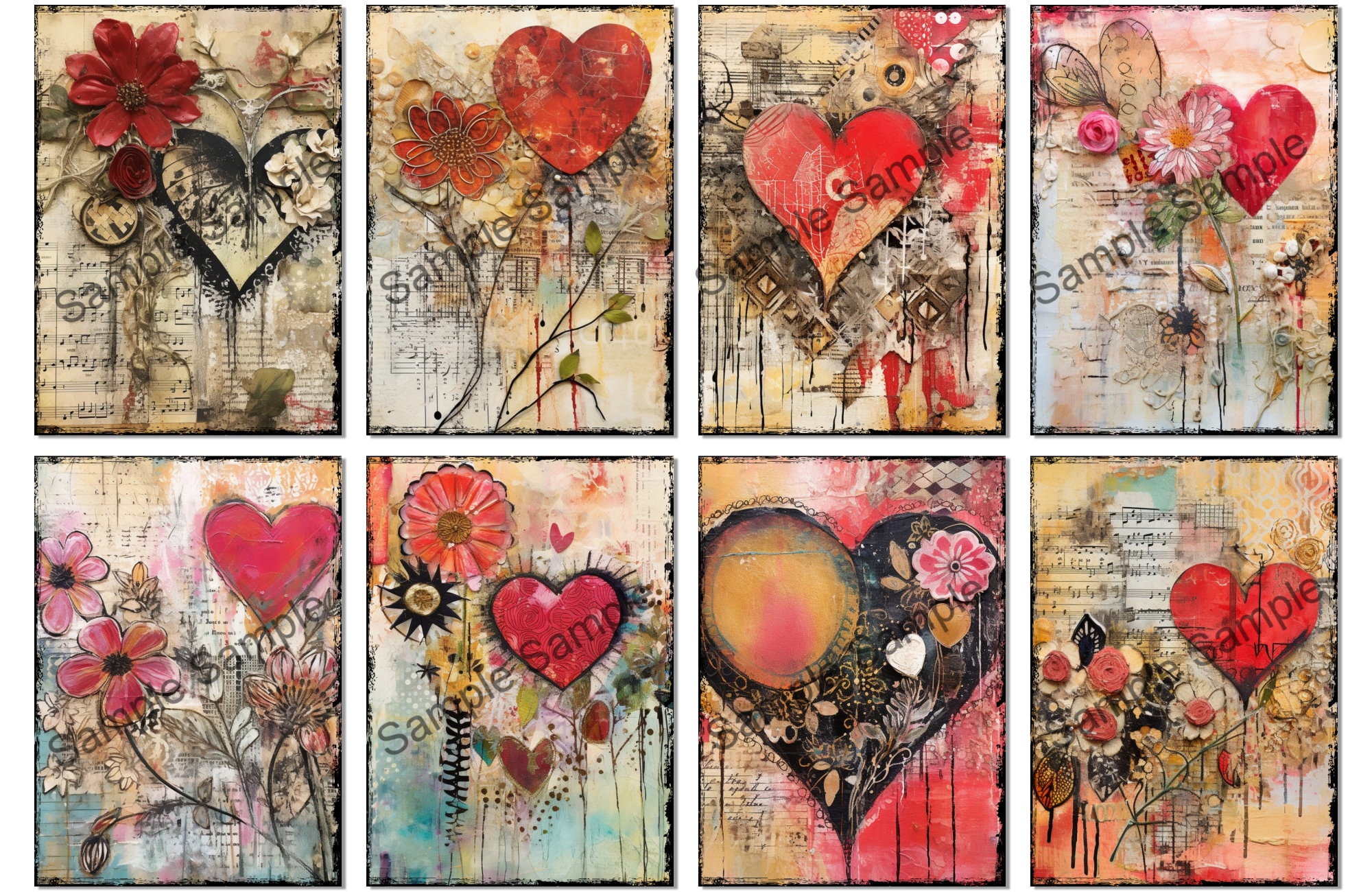 Romantics ATC Sized Collage Sheet, Hearts, Digital Download Printable ...