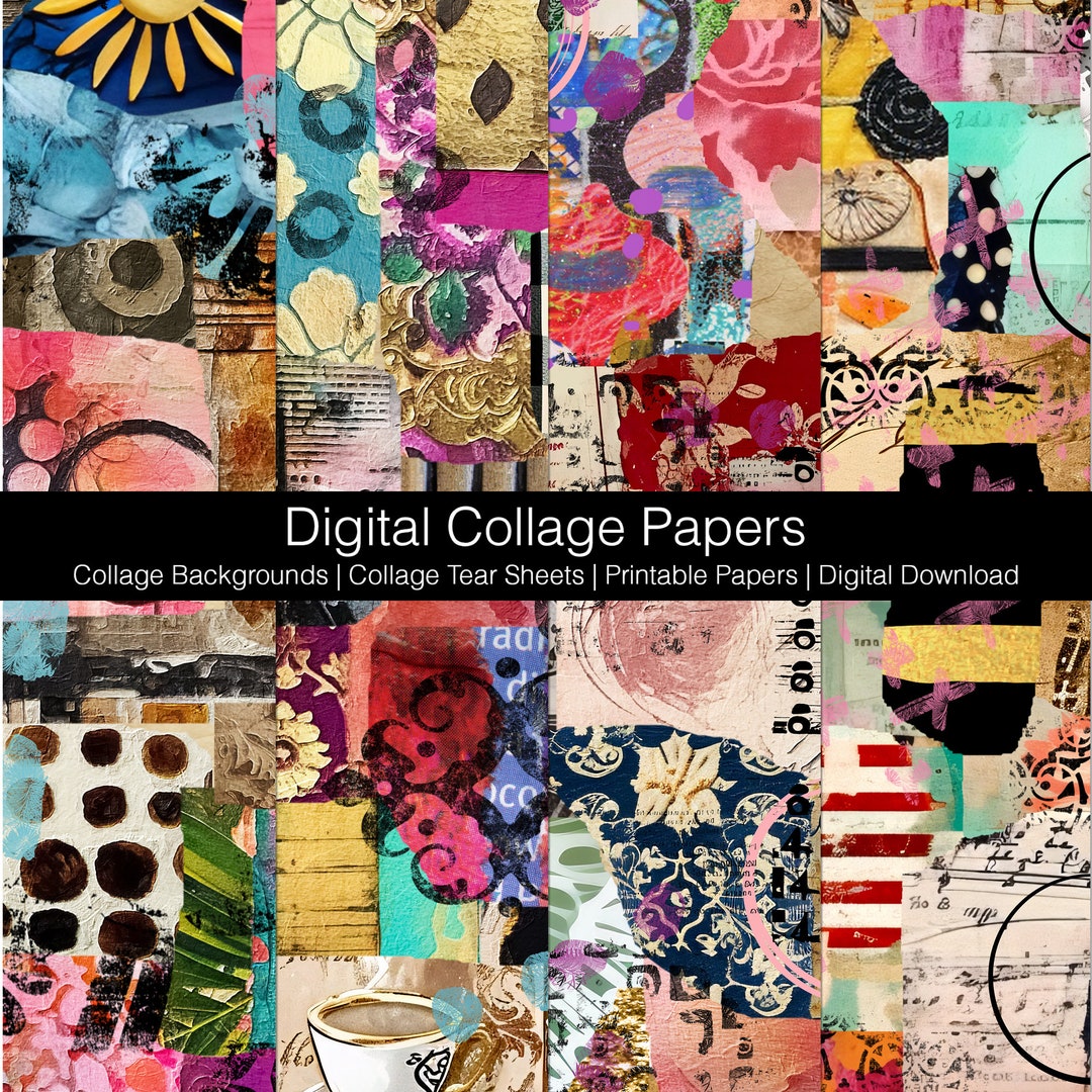 Digital Collage Backgrounds, Collage Tear Sheets, Printable Papers ...