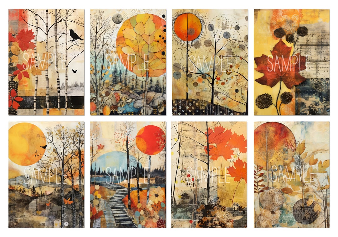 Autumn Scenes ATC Sized Collage Sheet, Digital Download, Junk Journal ...