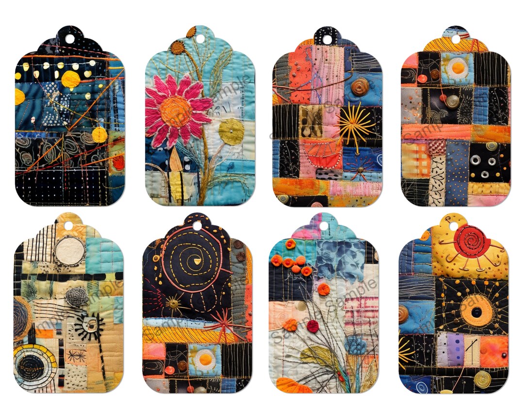Quilted Tags, Art Journaling Tags, Junk Journal Tags, Gift Tags, Hang ...