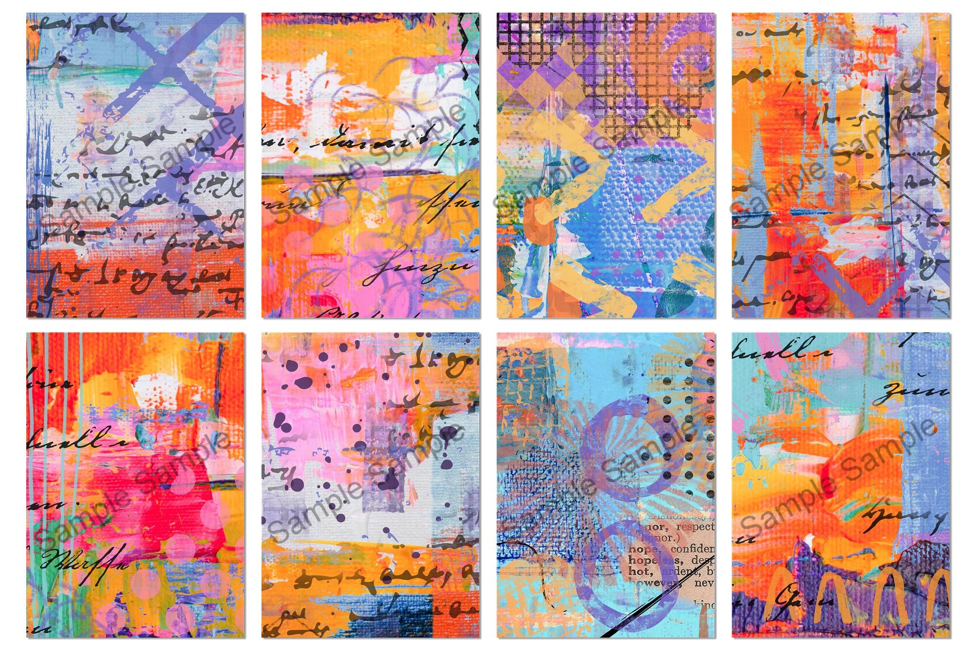 ATC Sized Digital Collage Sheets | Decorative Backgrounds | Instant ...