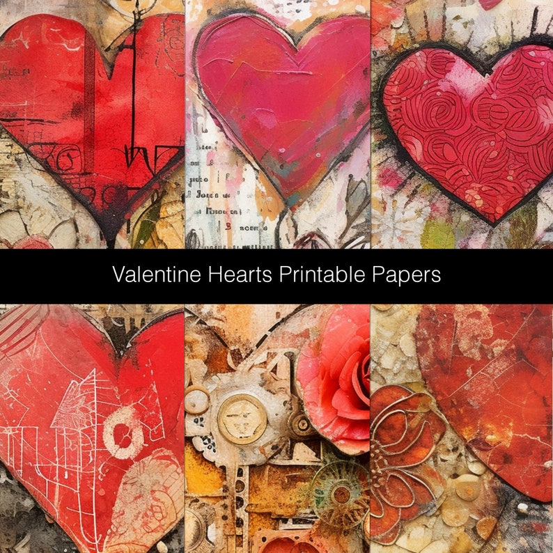 Valentine Hearts Papers, Digital Download Printable, Art Journaling ...