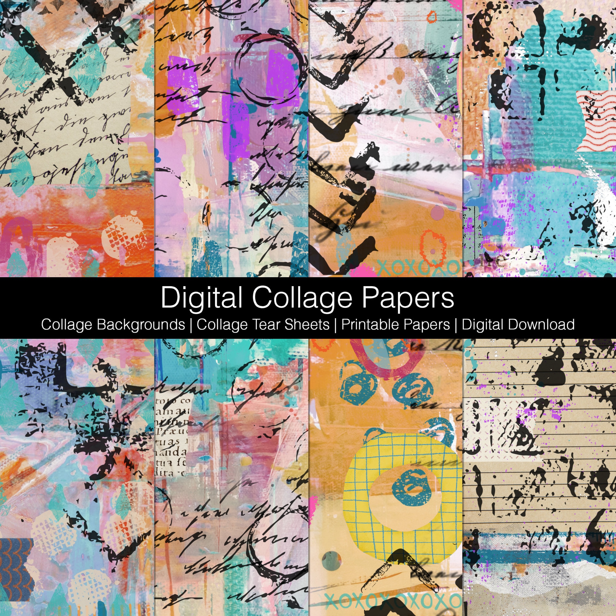 Digital Collage Backgrounds Collage Tear Sheets Printable Papers ...