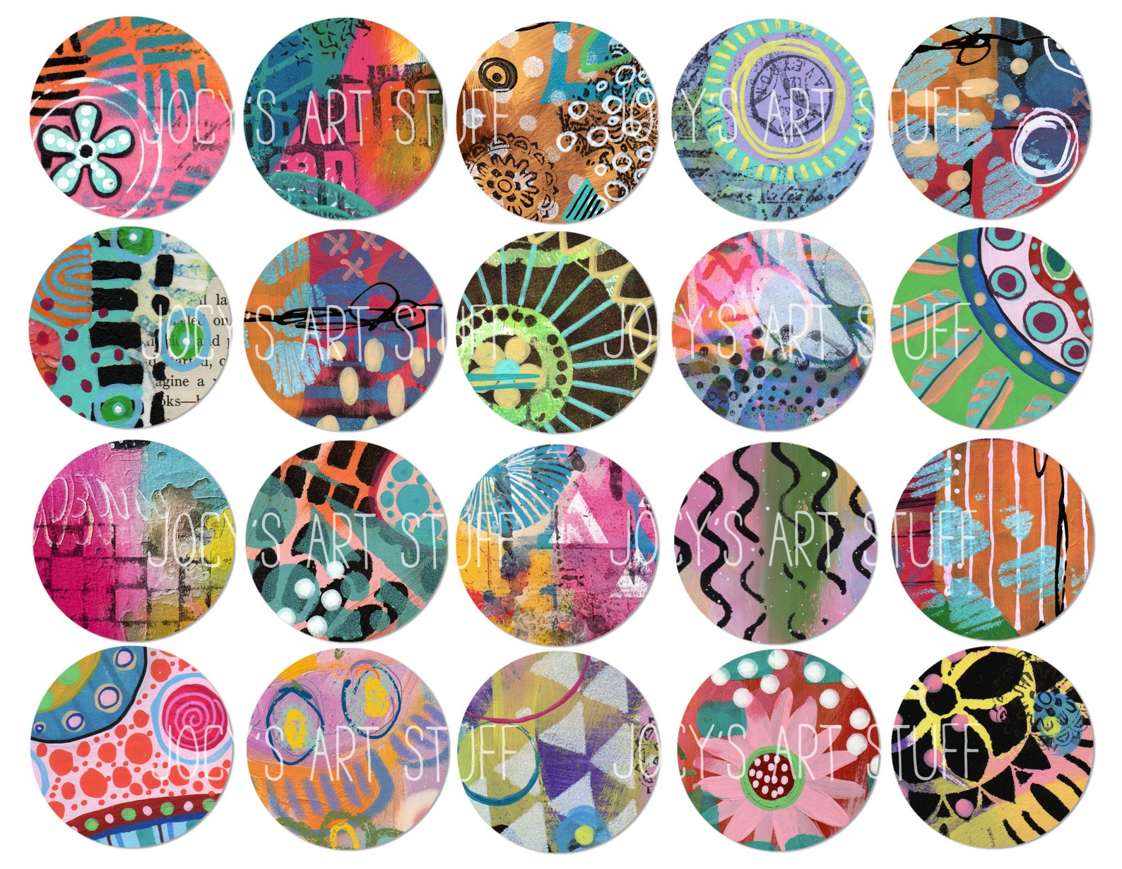 Circle Collage Sheets, Art Journaling Fodder, Circle Art, Digital ...
