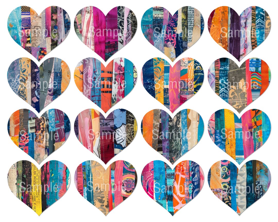 Collage Paper Hearts Collage Sheets, Decorative Hearts, Junk Journal ...