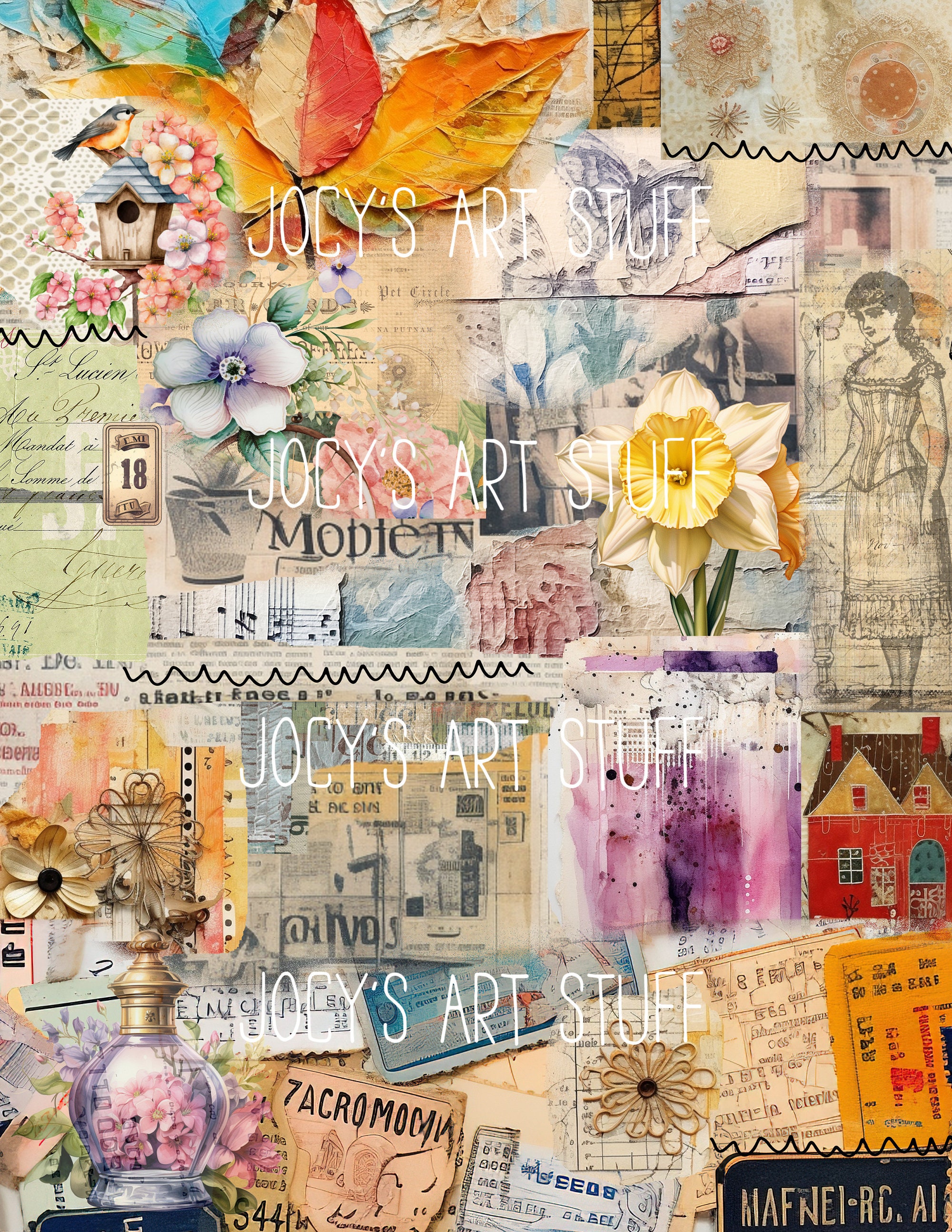 Digital Collage Backgrounds, Collage Tear Sheets, Digital Download ...