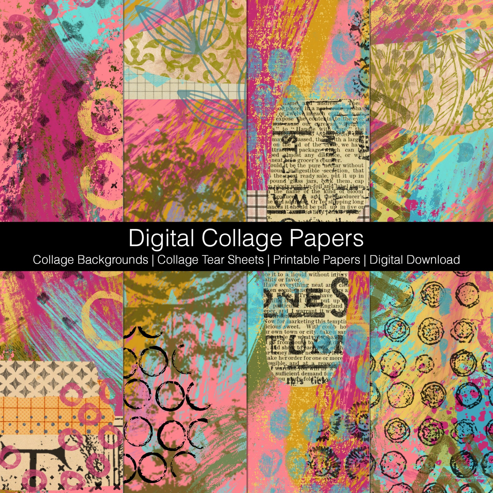 Digital Collage Backgrounds Collage Tear Sheets Printable Papers ...