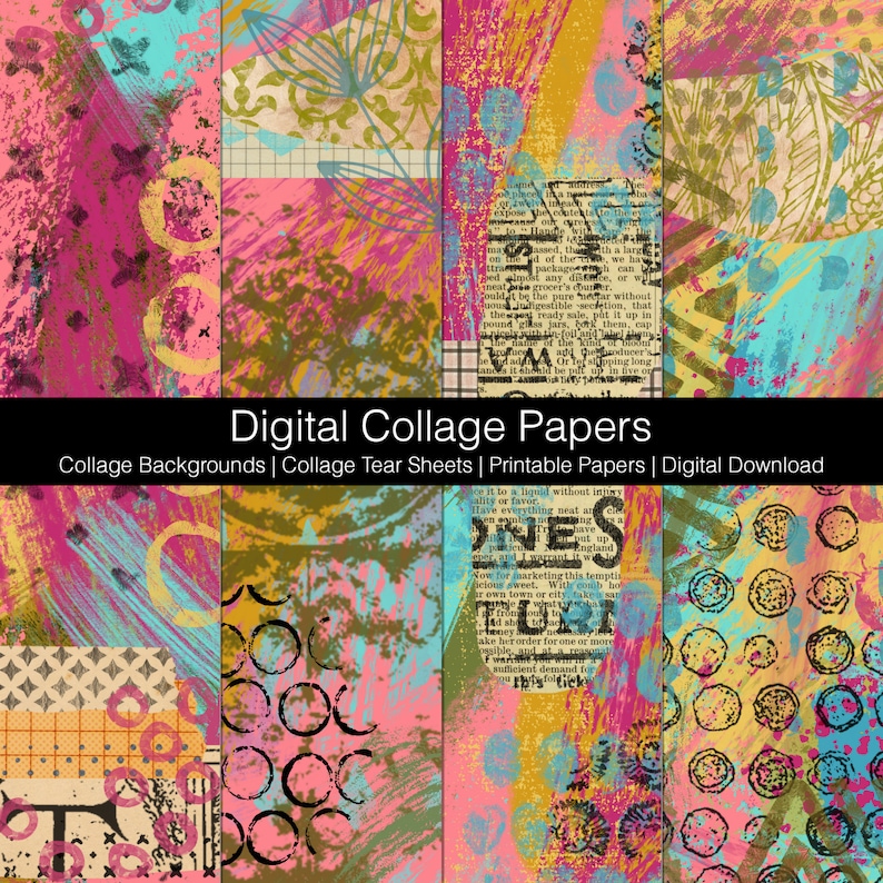 Digital Collage Backgrounds | Collage Tear Sheets | Printable Papers ...