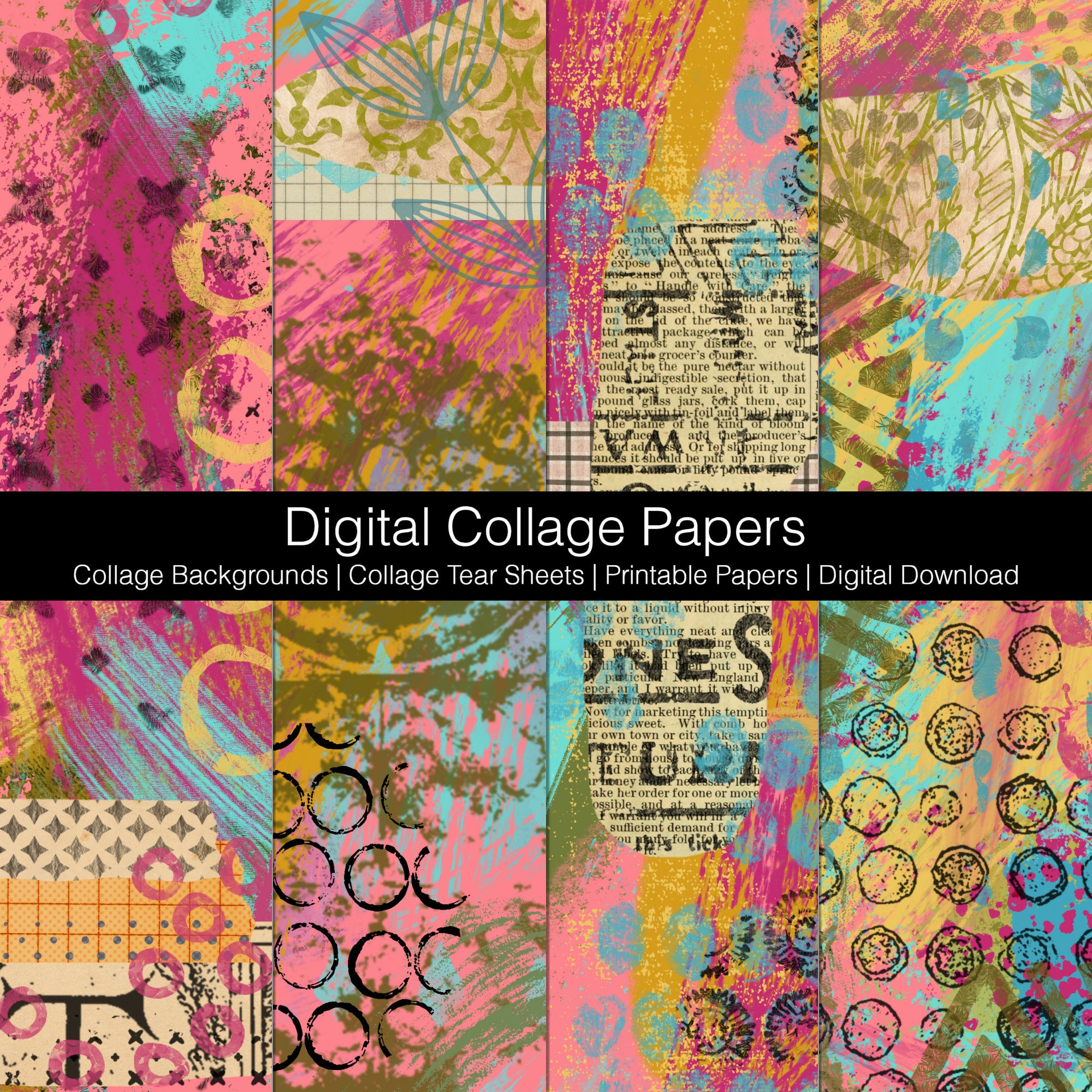 Digital Collage Backgrounds Collage Tear Sheets Printable Papers ...