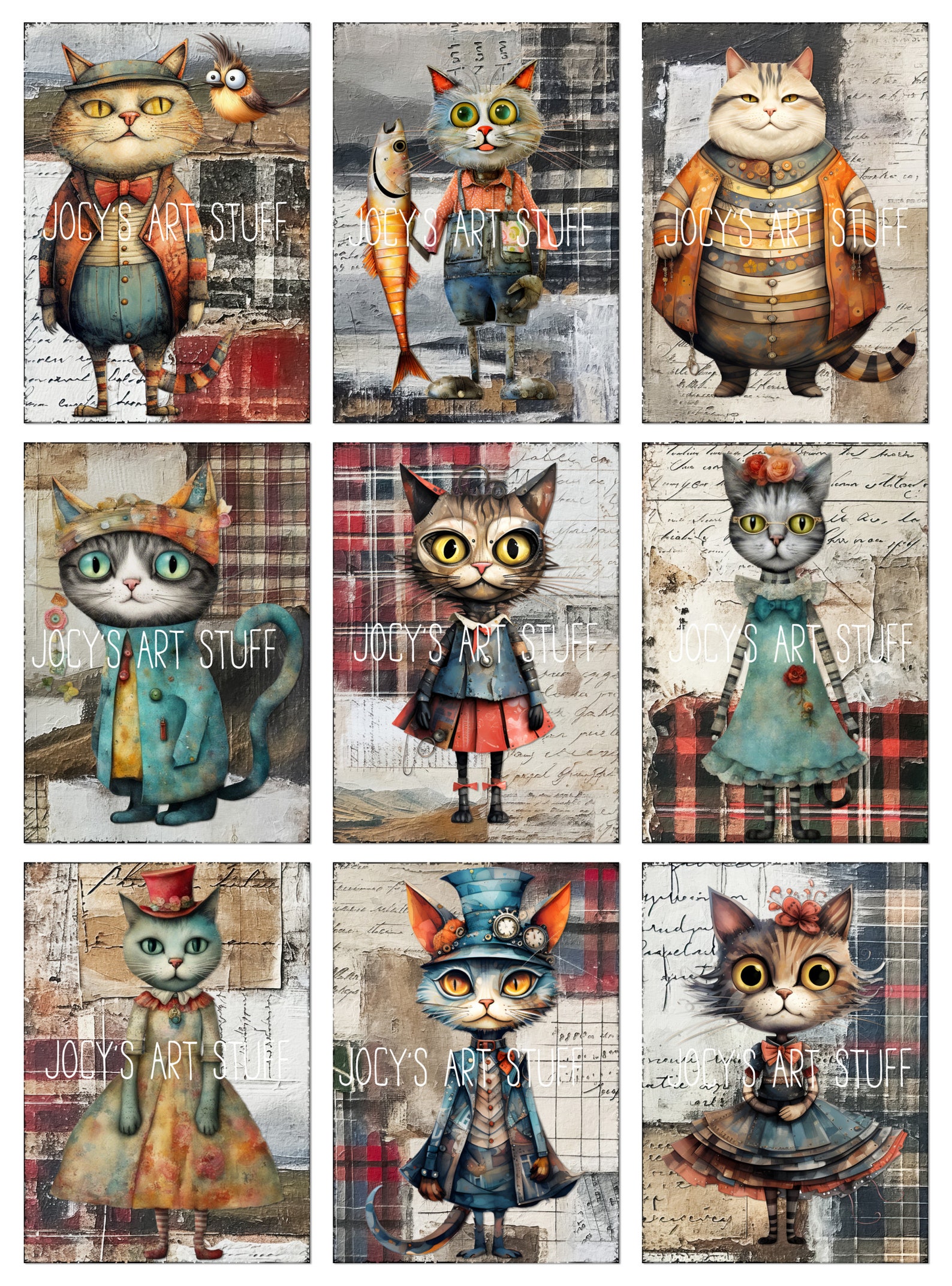 Offbeat Cats ATC Sized Collage Sheet, Digital Download, Junk Journal ...