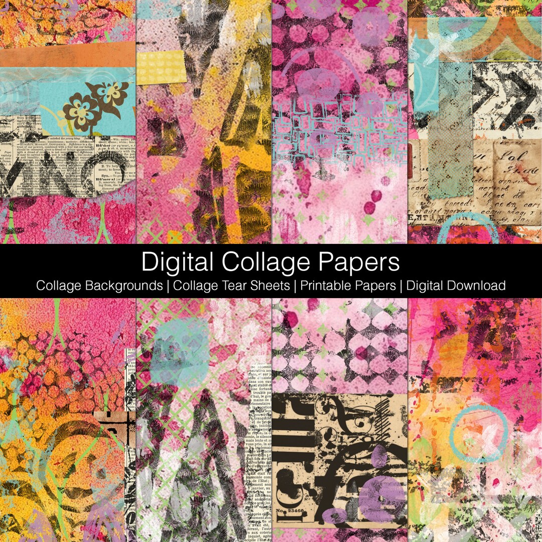 Digital Collage Backgrounds, Collage Tear Sheets, Printable Papers ...