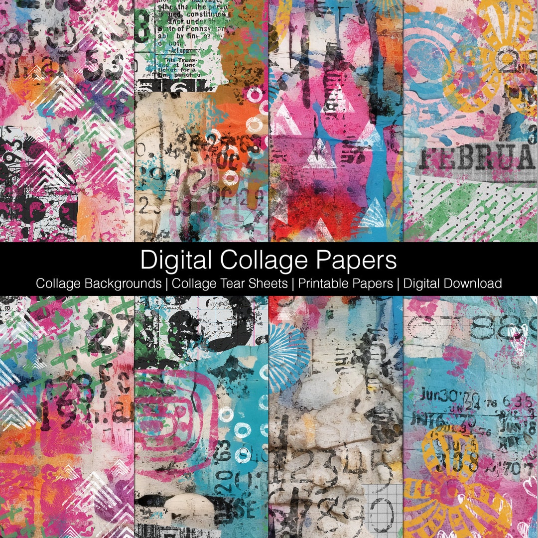 Digital Collage Backgrounds, Collage Tear Sheets, Printable Papers ...