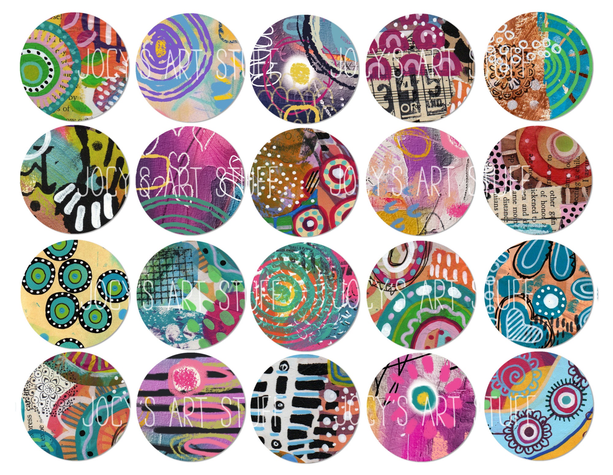 Circle Collage Sheets, Art Journaling Fodder, Circle Art, Digital ...