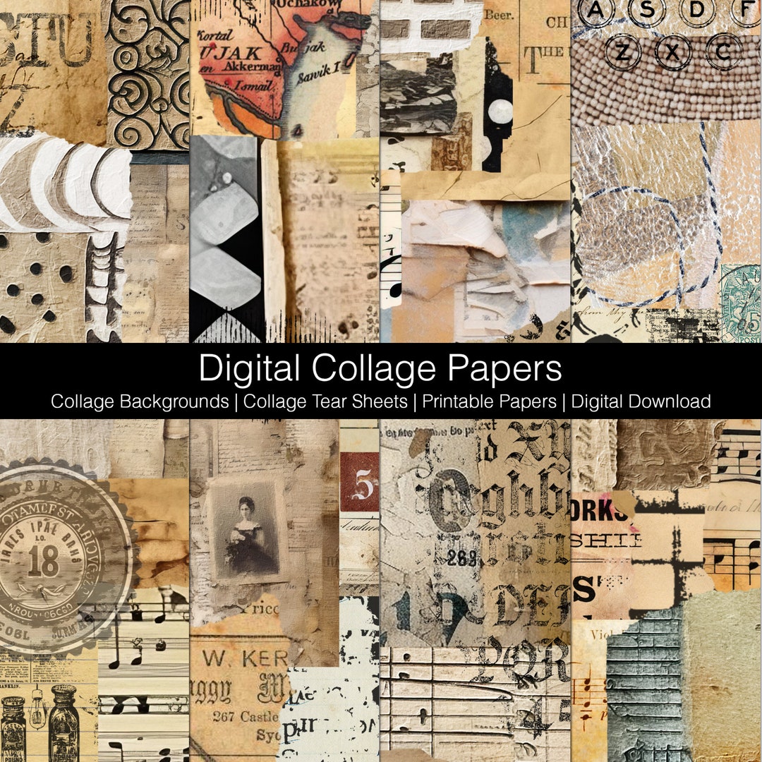Digital Collage Backgrounds, Collage Tear Sheets, Digital Download ...