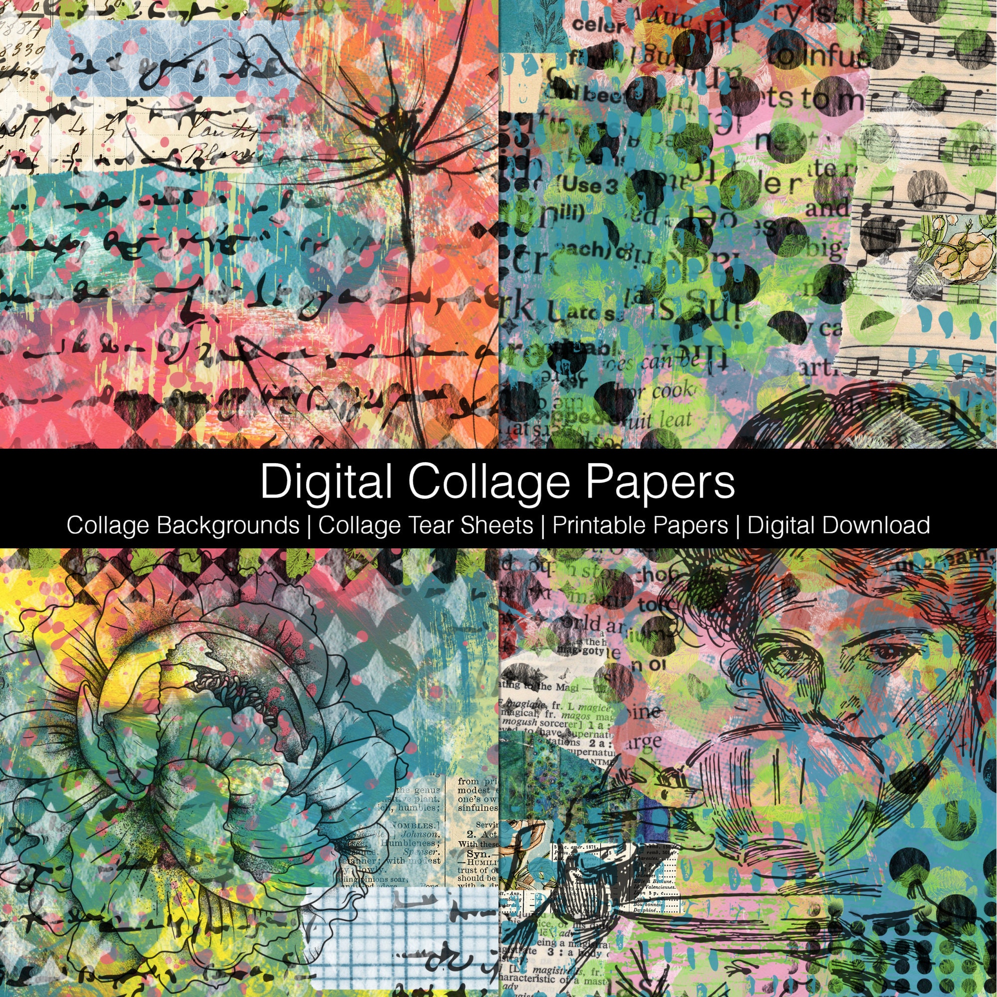 Digital Collage Backgrounds | Collage Tear Sheets | Printable Papers ...