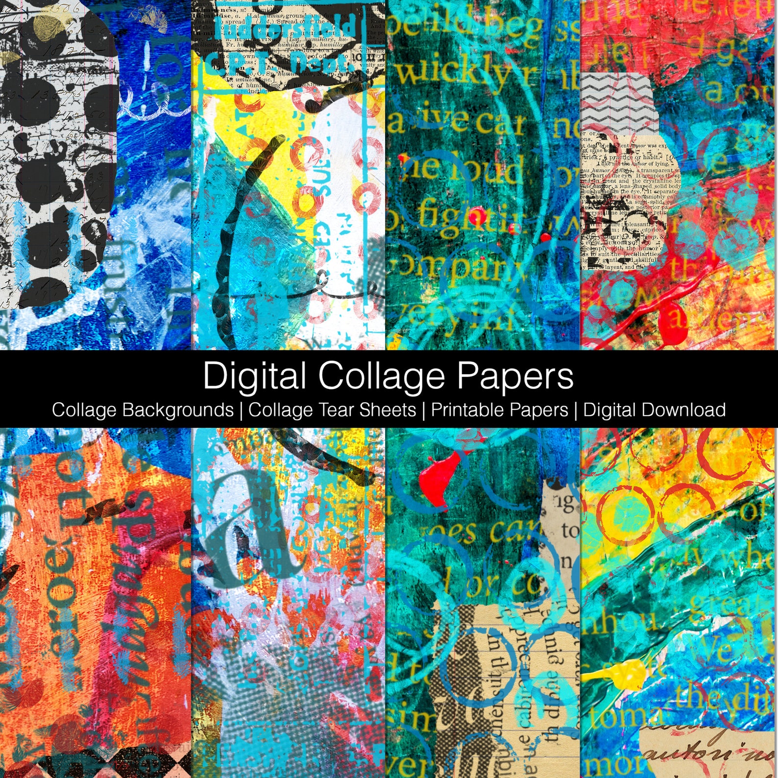 Digital Collage Backgrounds | Collage Tear Sheets | Printable Papers ...