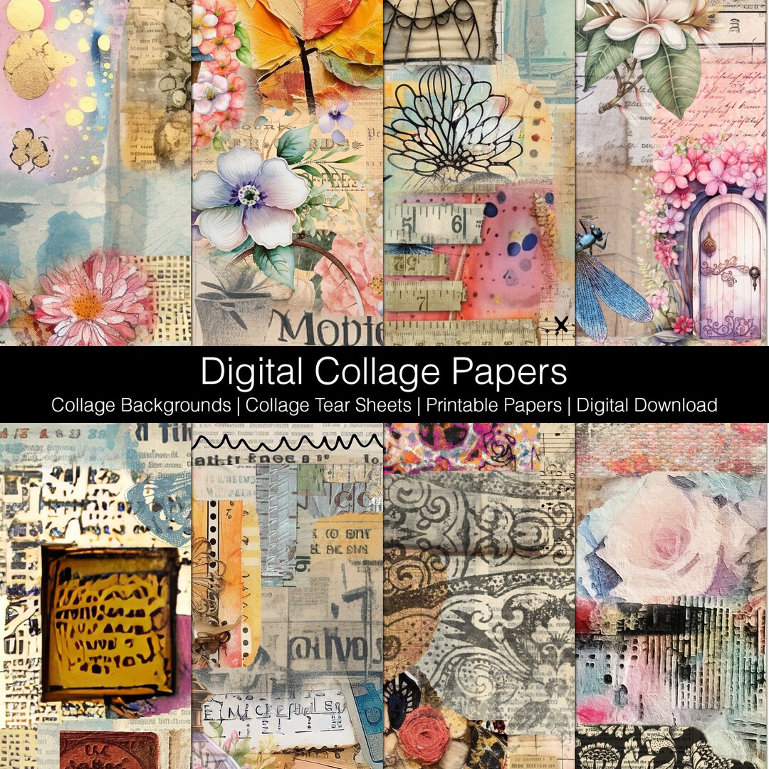 Digital Collage Backgrounds, Collage Tear Sheets, Digital Download ...