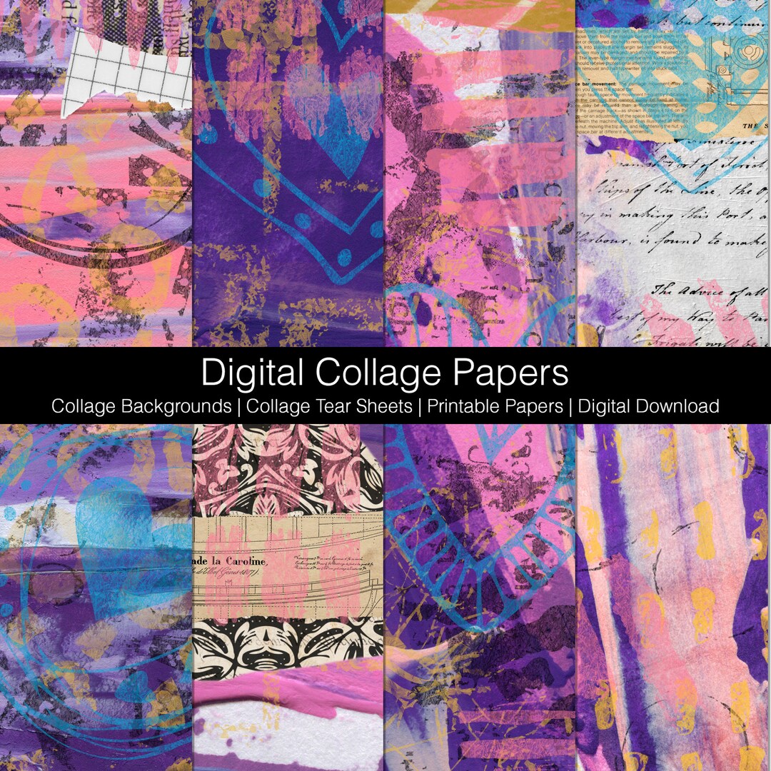 Digital Collage Backgrounds, Collage Tear Sheets, Printable Papers ...
