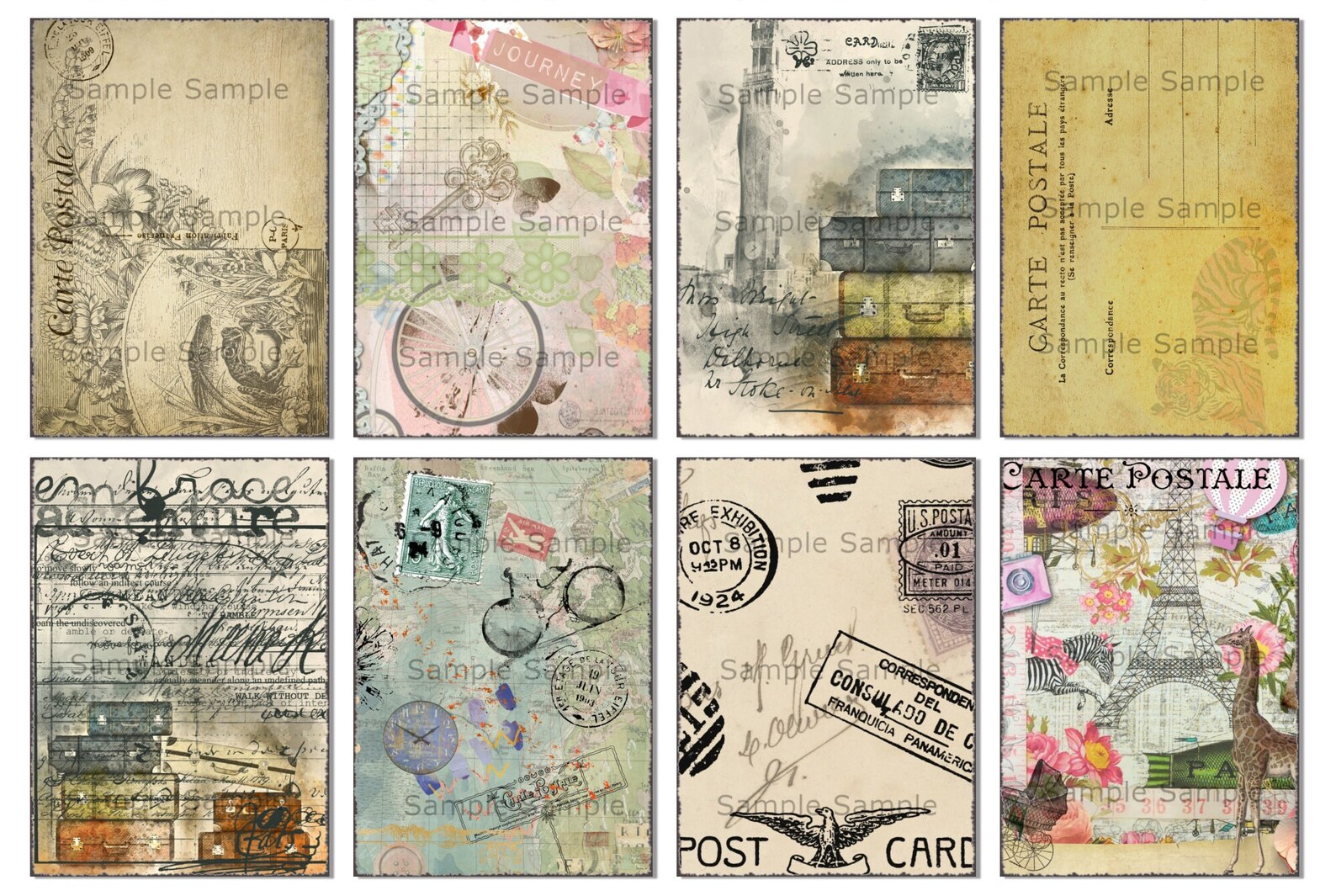 ATC Sized Collage Sheet | Travels ATC Set | Digital Download Printable ...