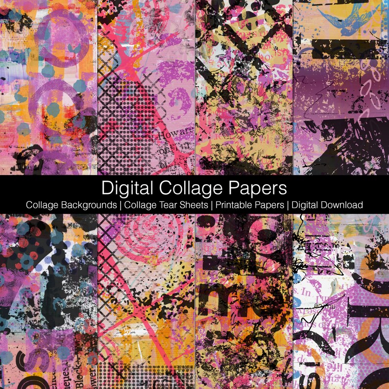 Digital Collage Backgrounds | Collage Tear Sheets | Printable Papers ...