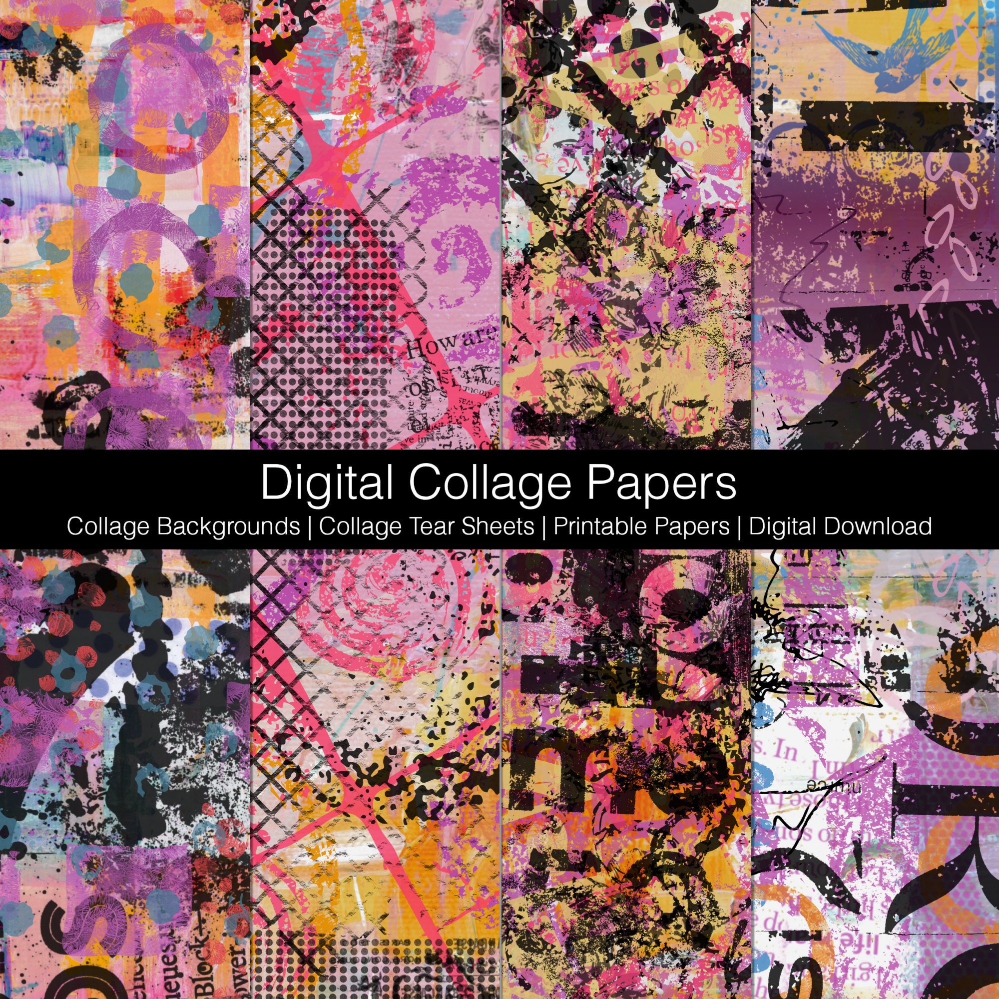 Digital Collage Backgrounds Collage Tear Sheets Printable Papers ...