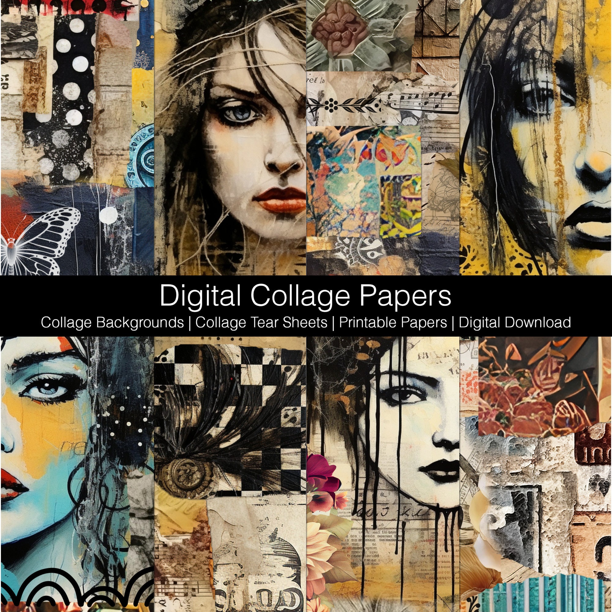 Digital Collage Backgrounds, Collage Tear Sheets, Digital Download ...