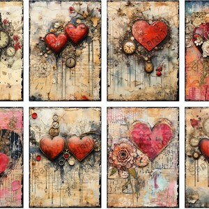 Romantics ATC Sized Collage Sheet, Hearts, Digital Download Printable ...