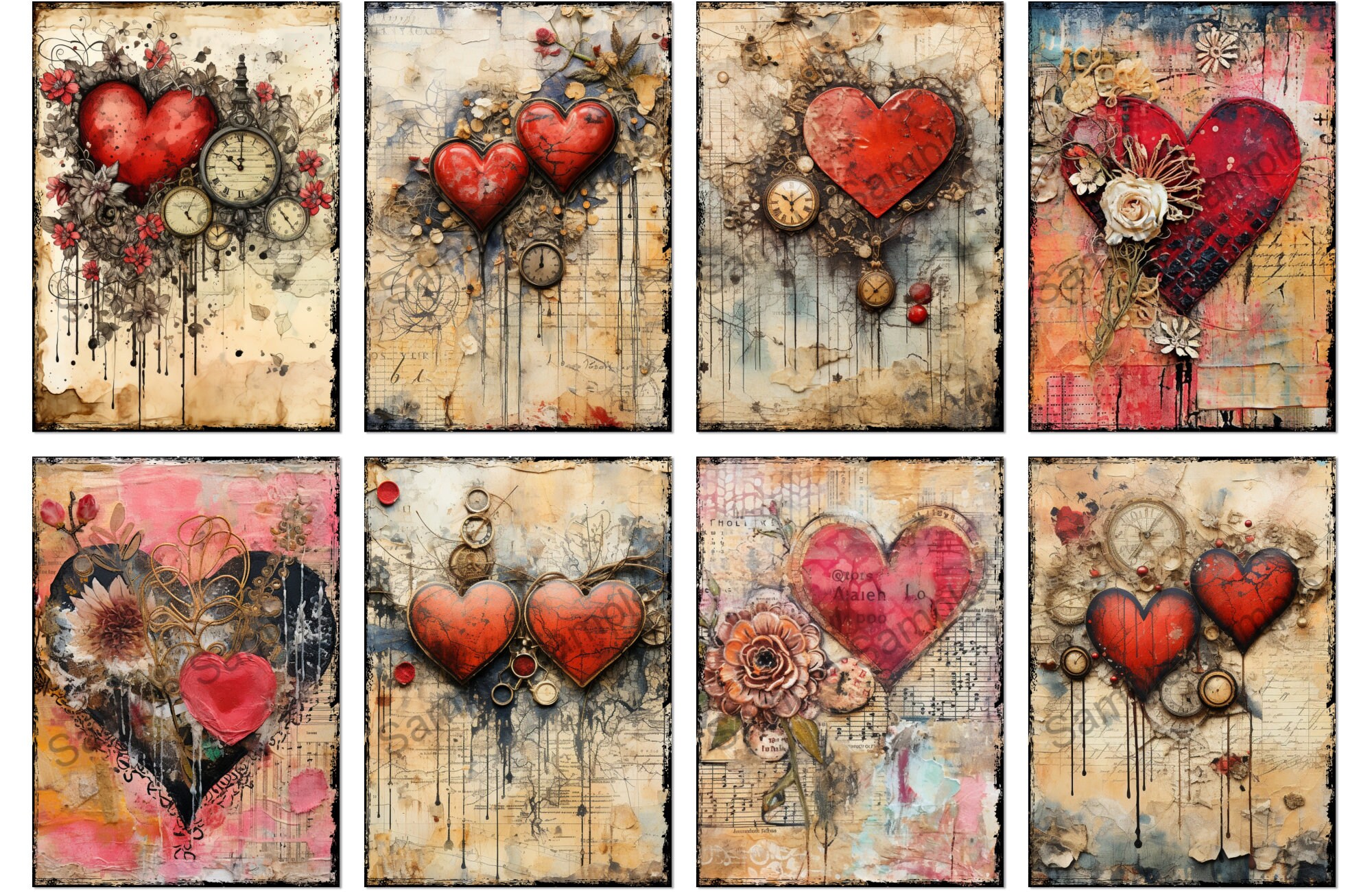 Romantics ATC Sized Collage Sheet, Hearts, Digital Download Printable ...