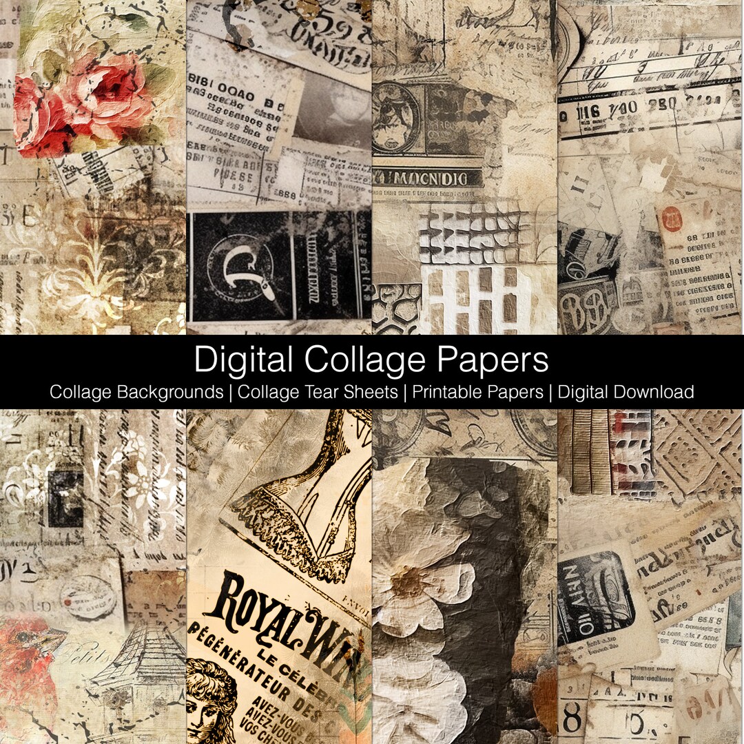 Digital Collage Backgrounds, Collage Tear Sheets, Digital Download ...